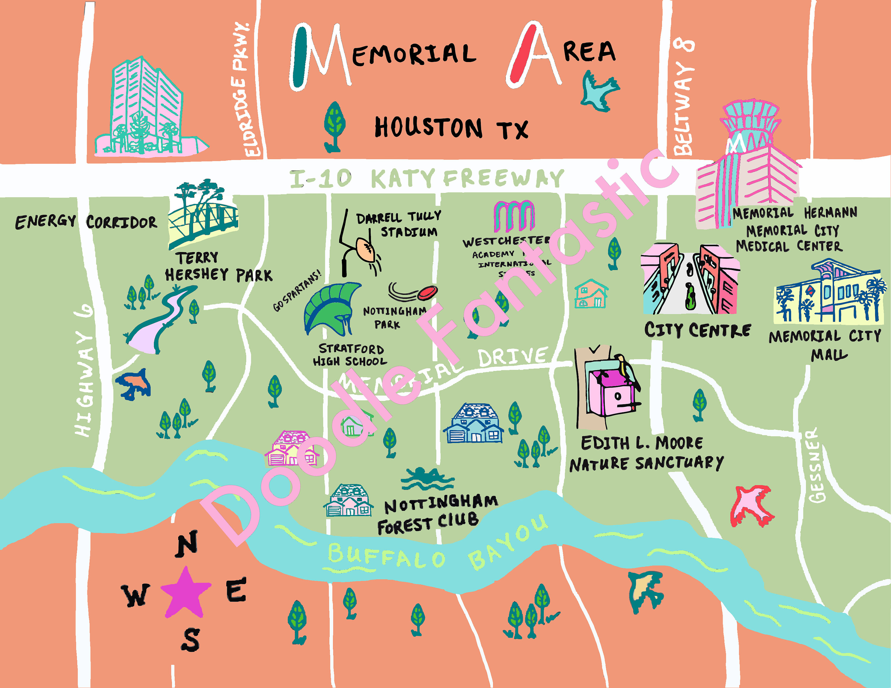 Distance Houston Memorial Park Map