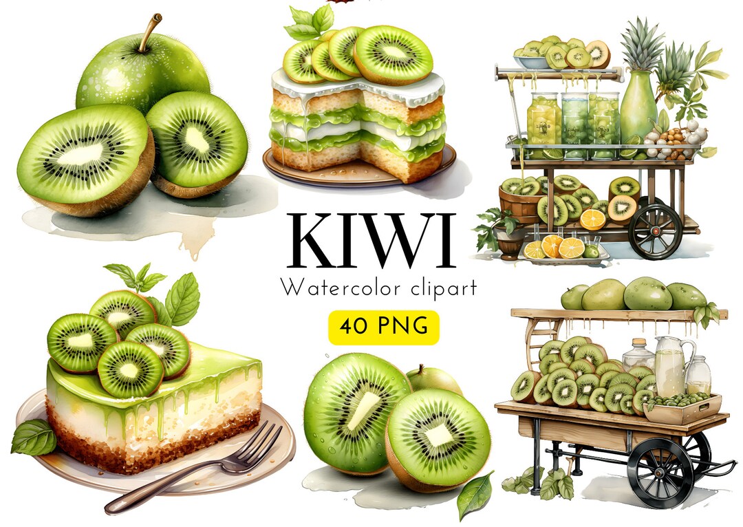 Watercolor Kiwi Clipart Kiwi Dessert Clipart Bundle Kiwi - Etsy