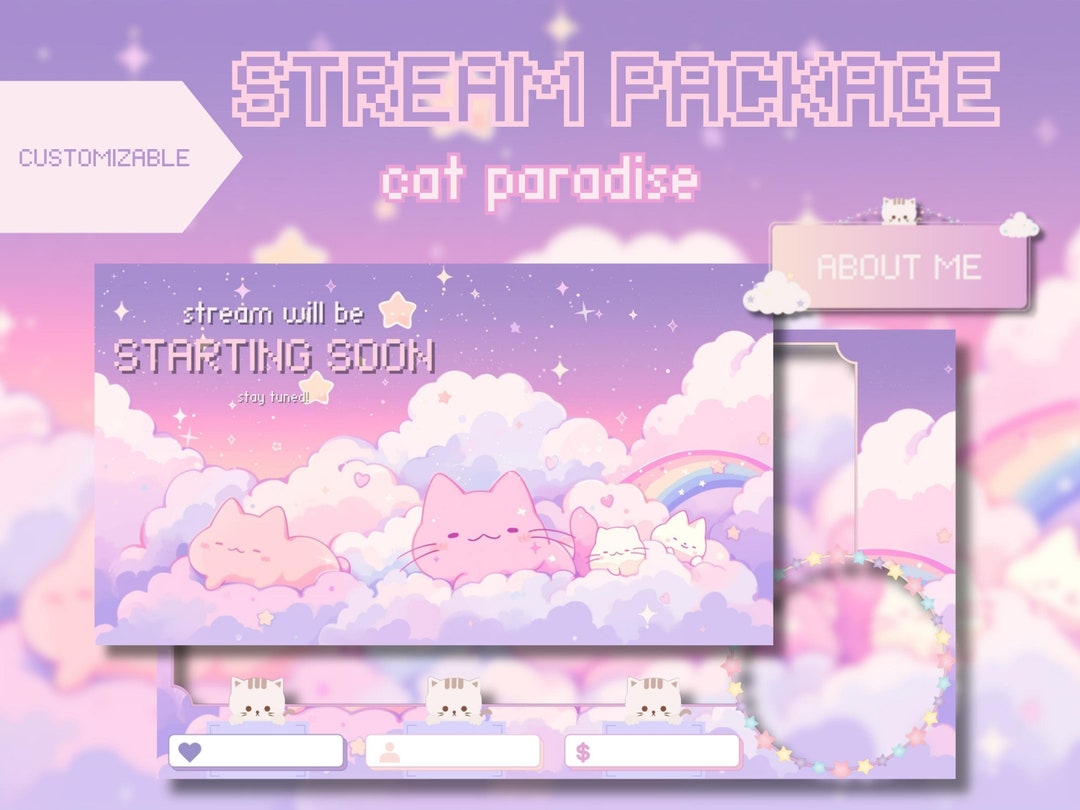 Cat Paradise / VTUBER Stream Overlay Package / Cute Twitch Overlay ...