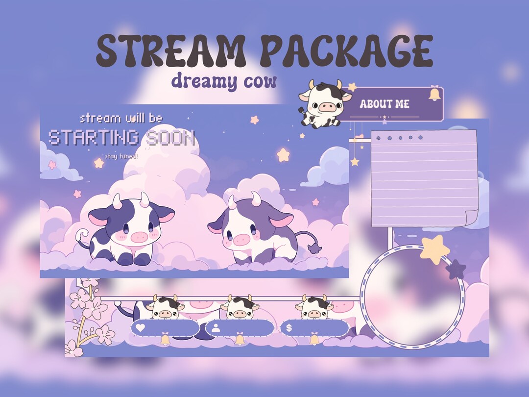 Dreamy Cow / VTUBER Stream Overlay Package / Cute Twitch Overlay ...