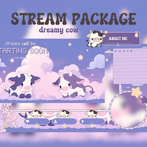 Dreamy Cow / VTUBER Stream Overlay Package / Cute Twitch Overlay ...