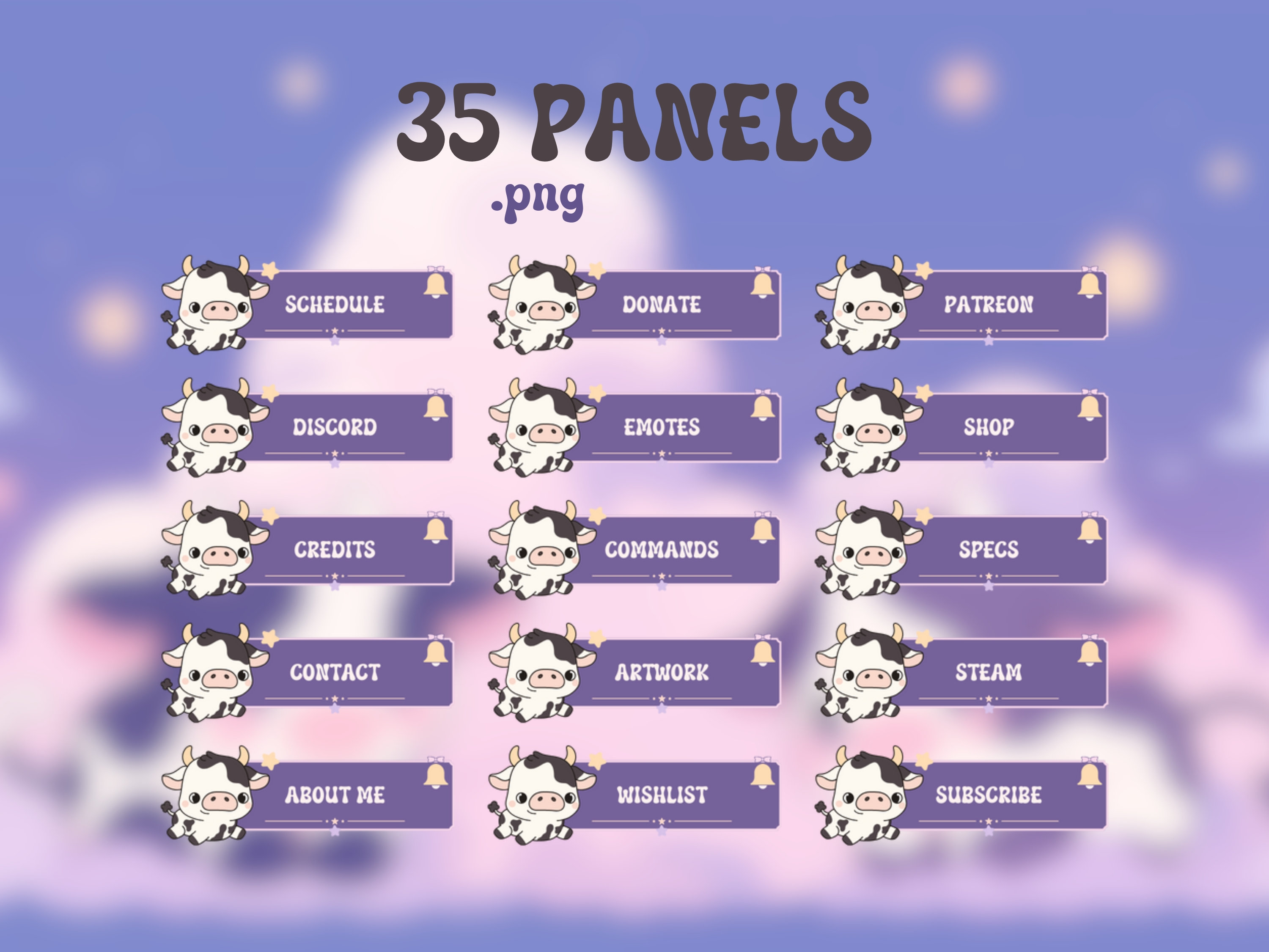 Dreamy Cow / VTUBER Stream Overlay Package / Cute Twitch Overlay ...