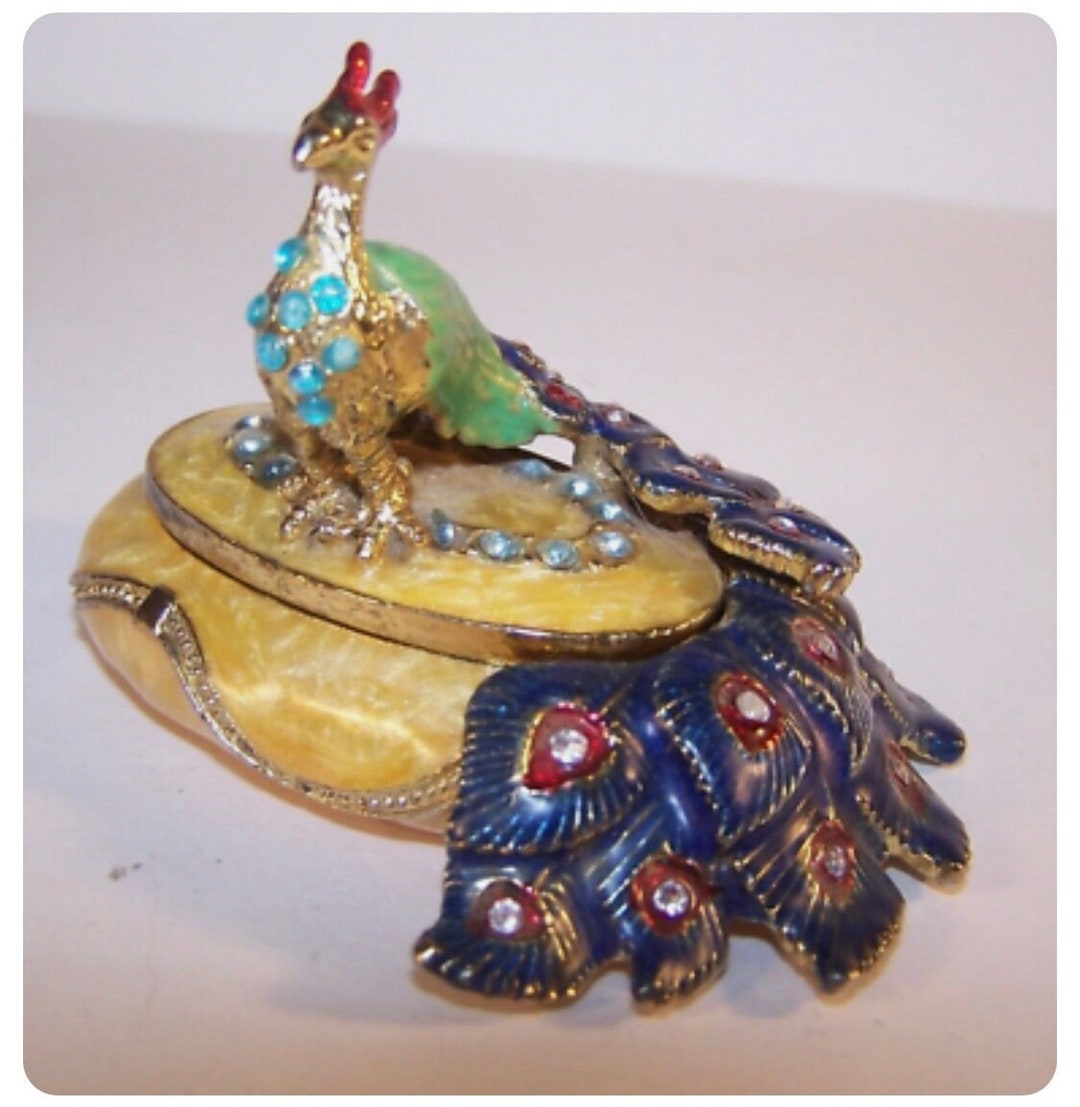 Jewel and Enamel Peacock Trinket Box - Etsy