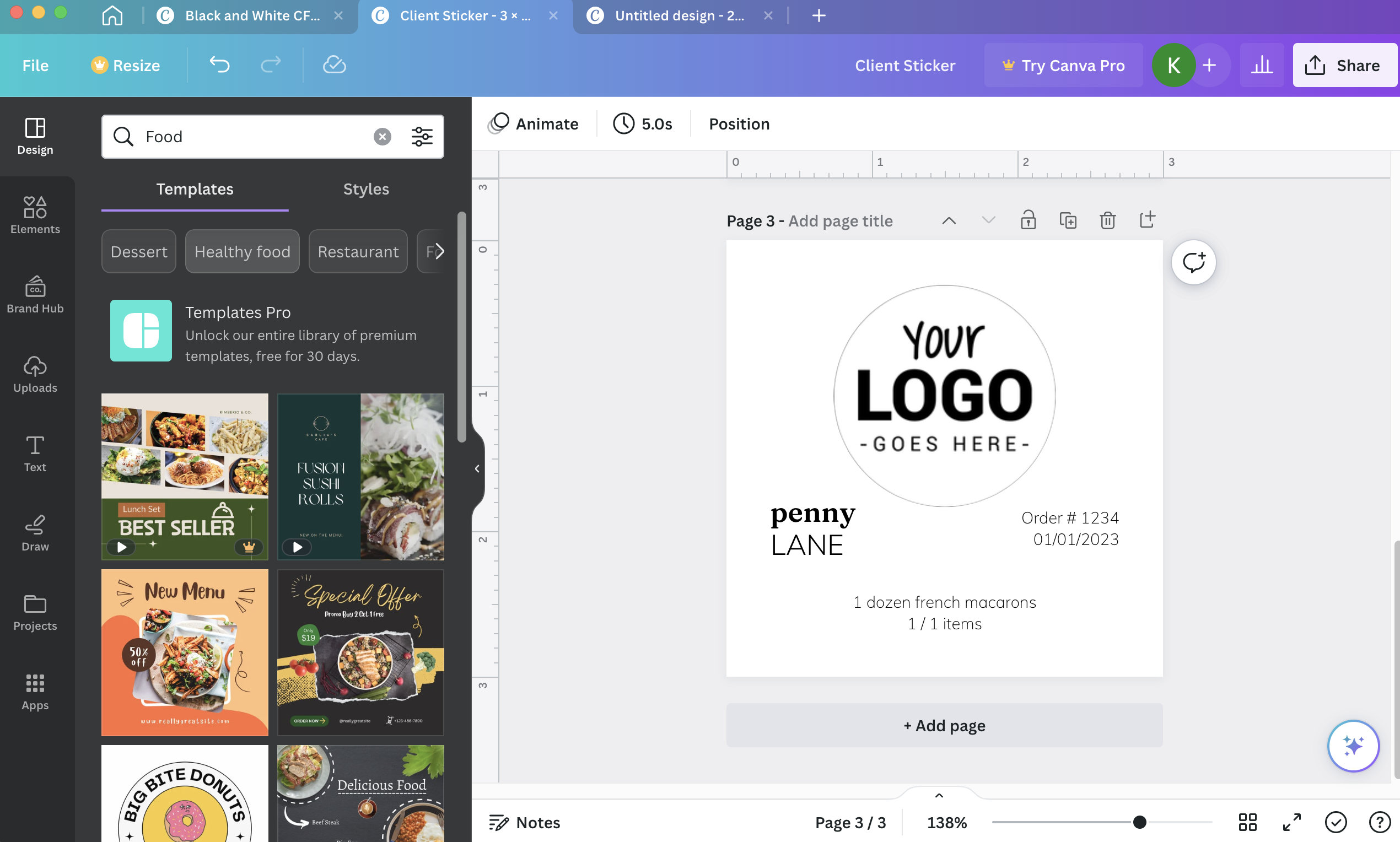 Home Baked Goods Label, Client Name Label Template Canva, Order Number ...
