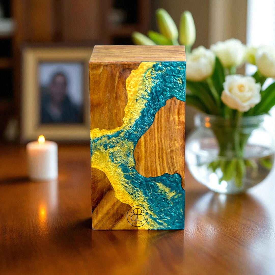 Handcrafted Rosewood Cremation Urn: Black Resin Ocean Wave Design - Etsy