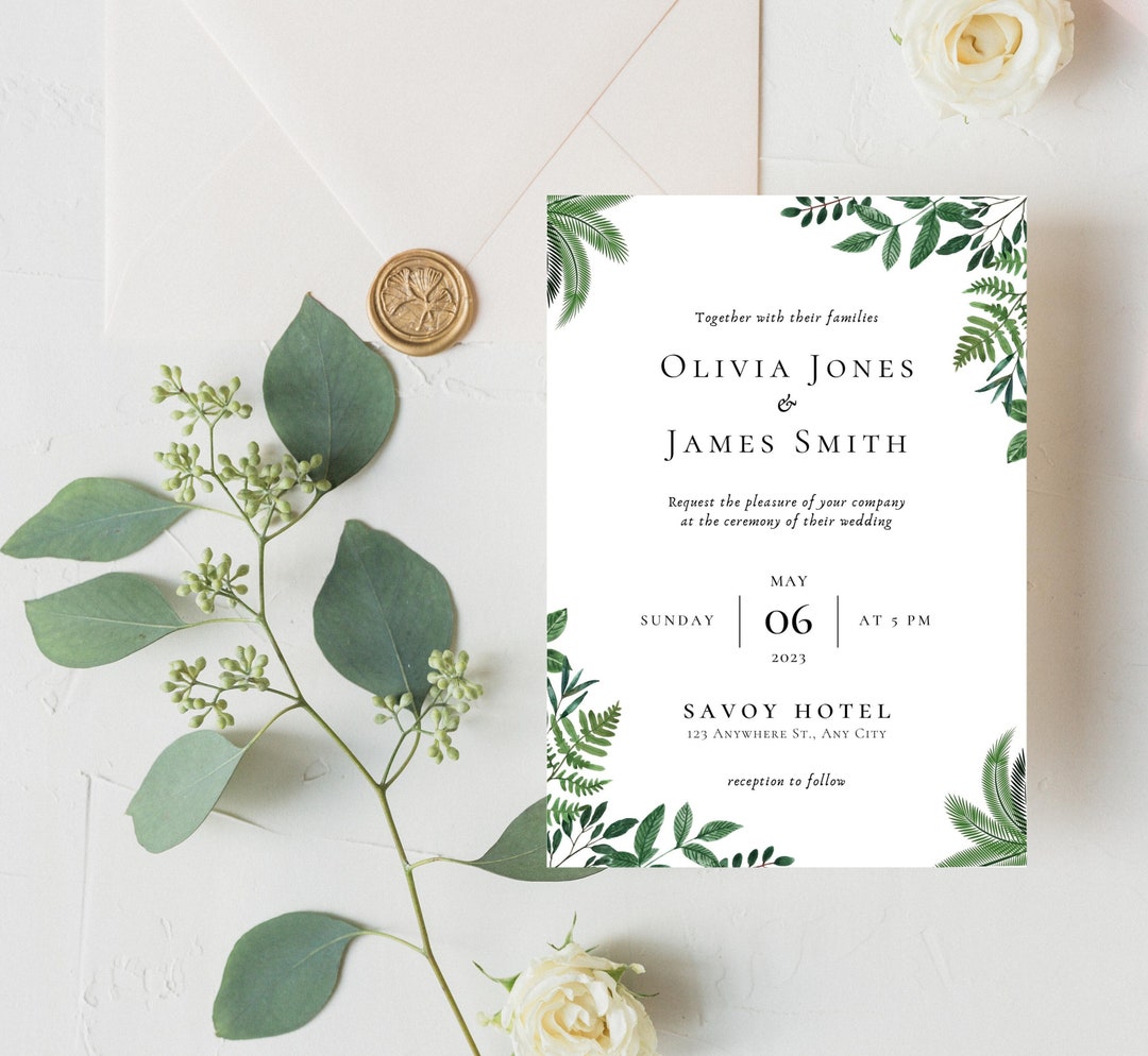 Printable Wedding Save the Date Template With White and Green, Editable ...