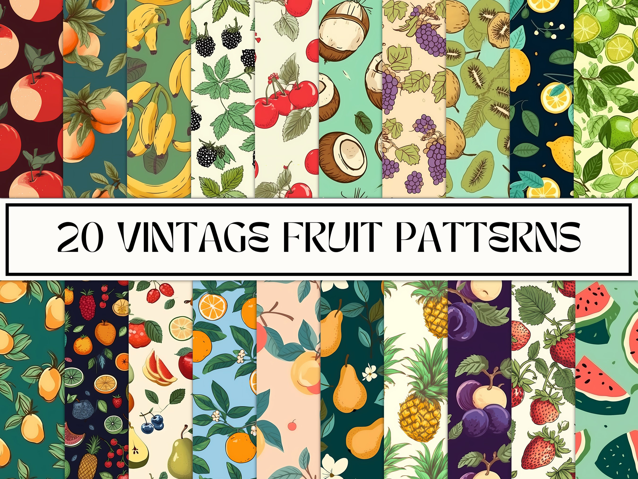 Vintage Fruit Digital Paper Set, Seamless Pattern, Fruit Patterns ...