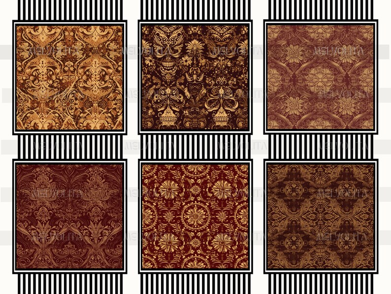 30 Vintage Digital Paper Set, Seamless Pattern, Red and Gold Patterns ...