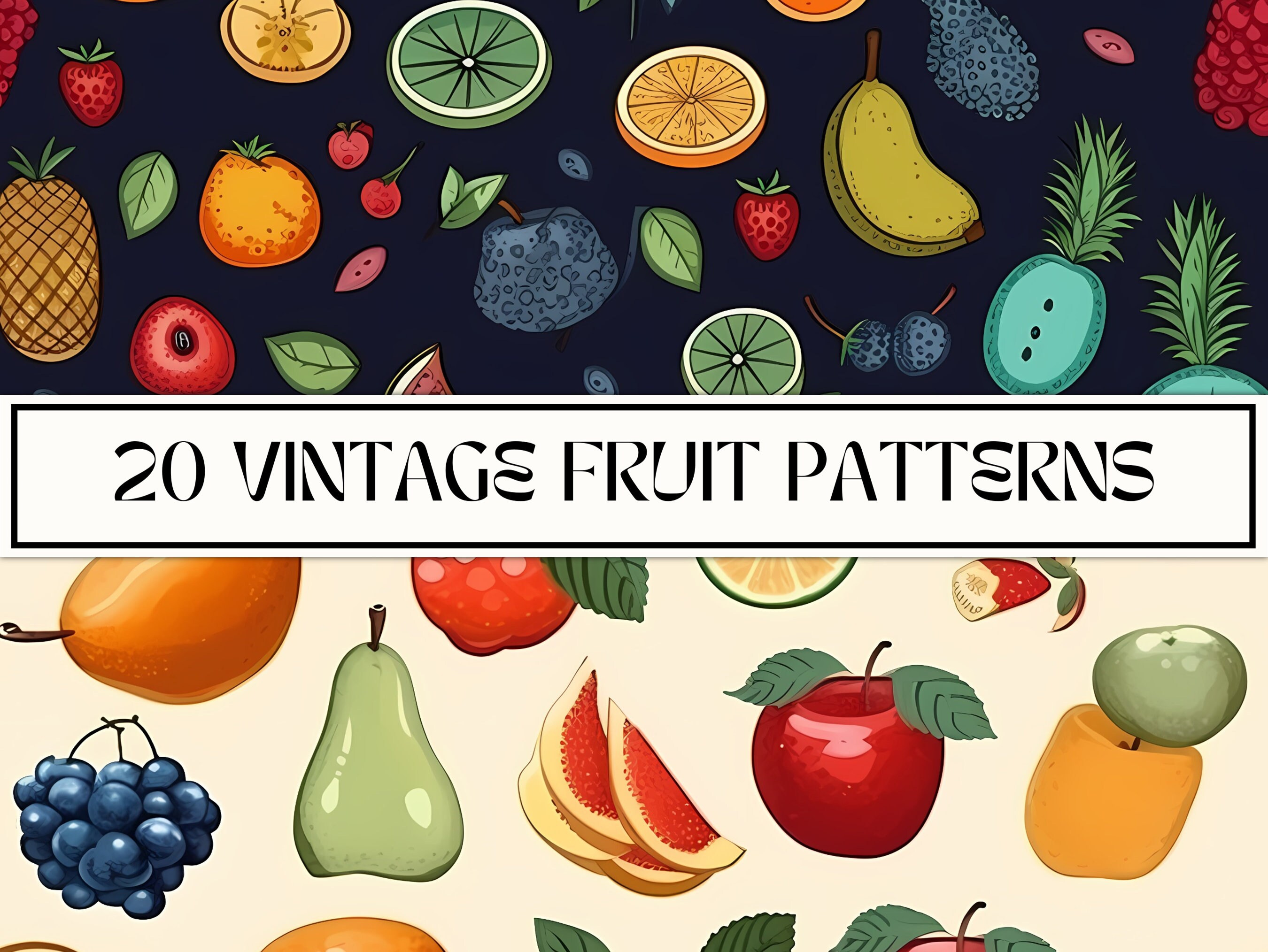 Vintage Fruit Digital Paper Set, Seamless Pattern, Fruit Patterns ...