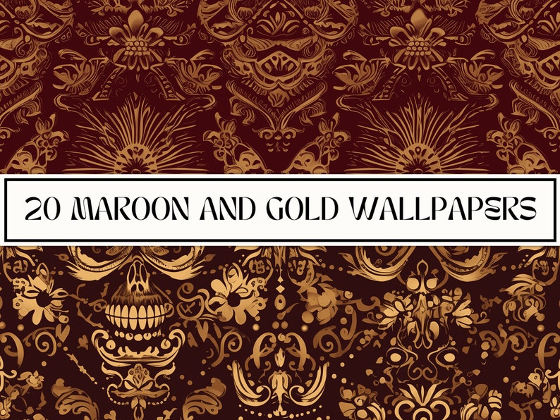Vintage Digital Paper Set, Seamless Pattern, Red and Gold Patterns ...