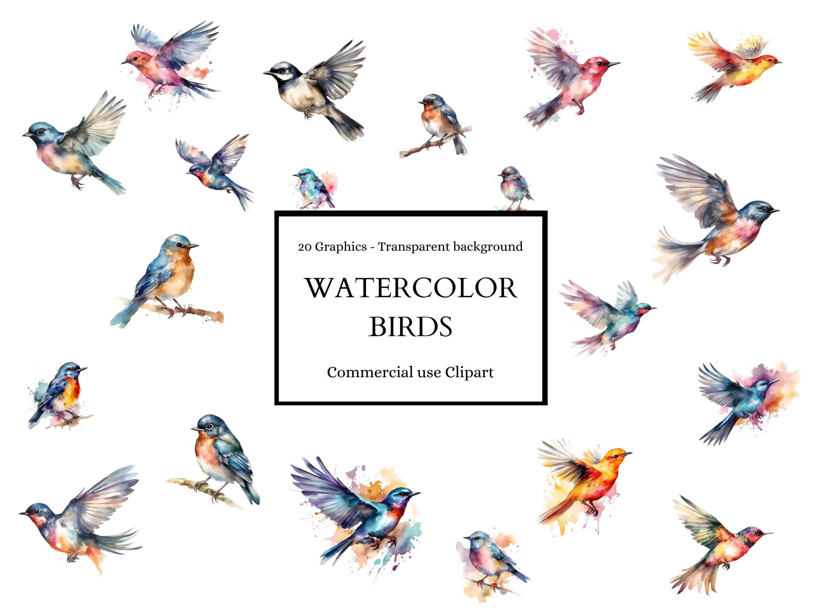 20 Watercolor Birds Clipart, Clipart Pack, Digital Art Collection ...