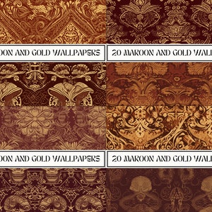 Vintage Digital Paper Set, Seamless Pattern, Red and Gold Patterns ...