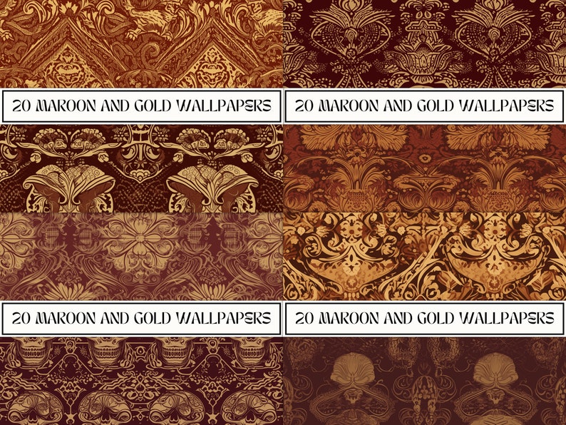 Vintage Digital Paper Set, Seamless Pattern, Red and Gold Patterns ...