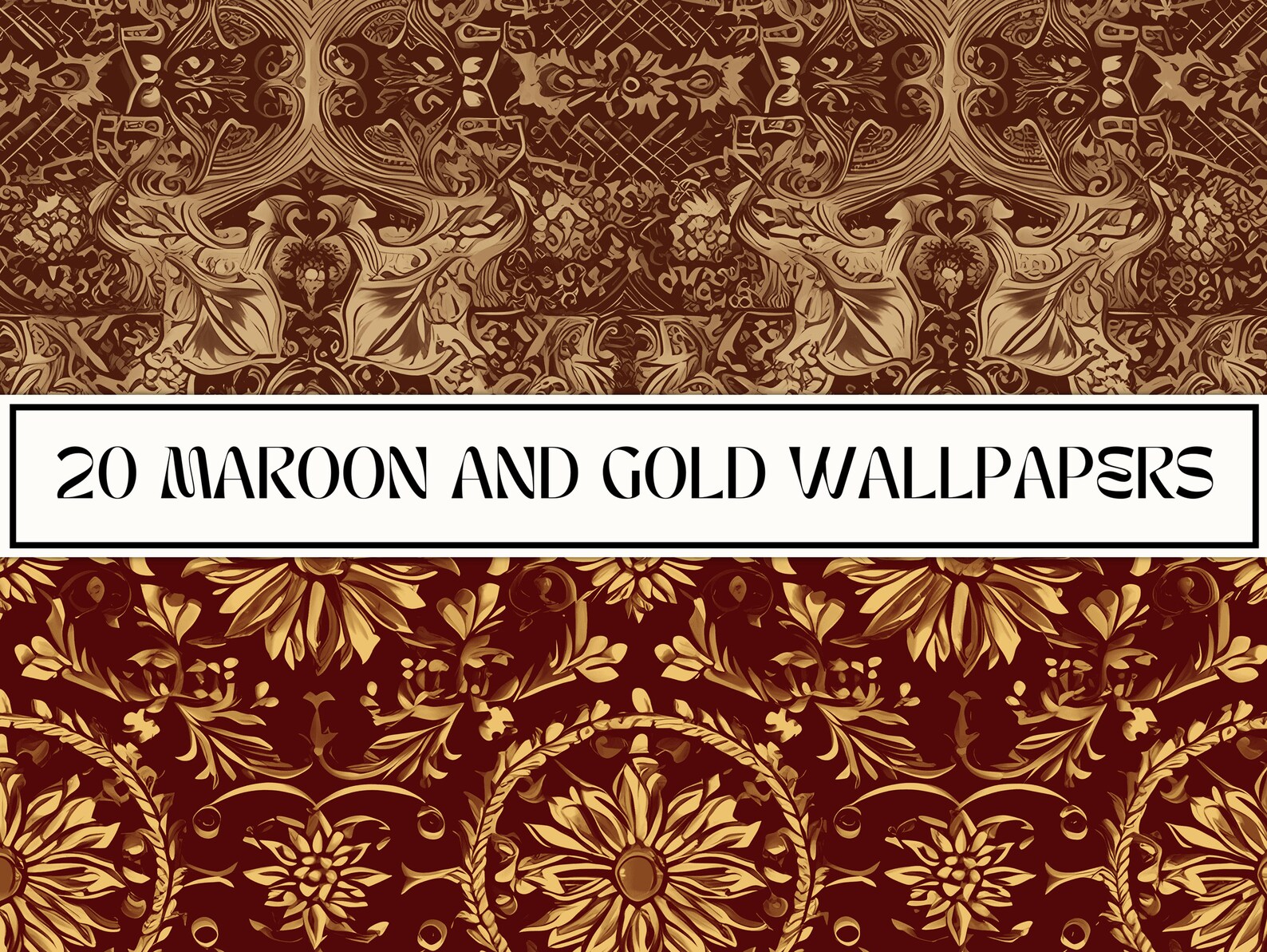 Vintage Digital Paper Set, Seamless Pattern, Red and Gold Patterns ...