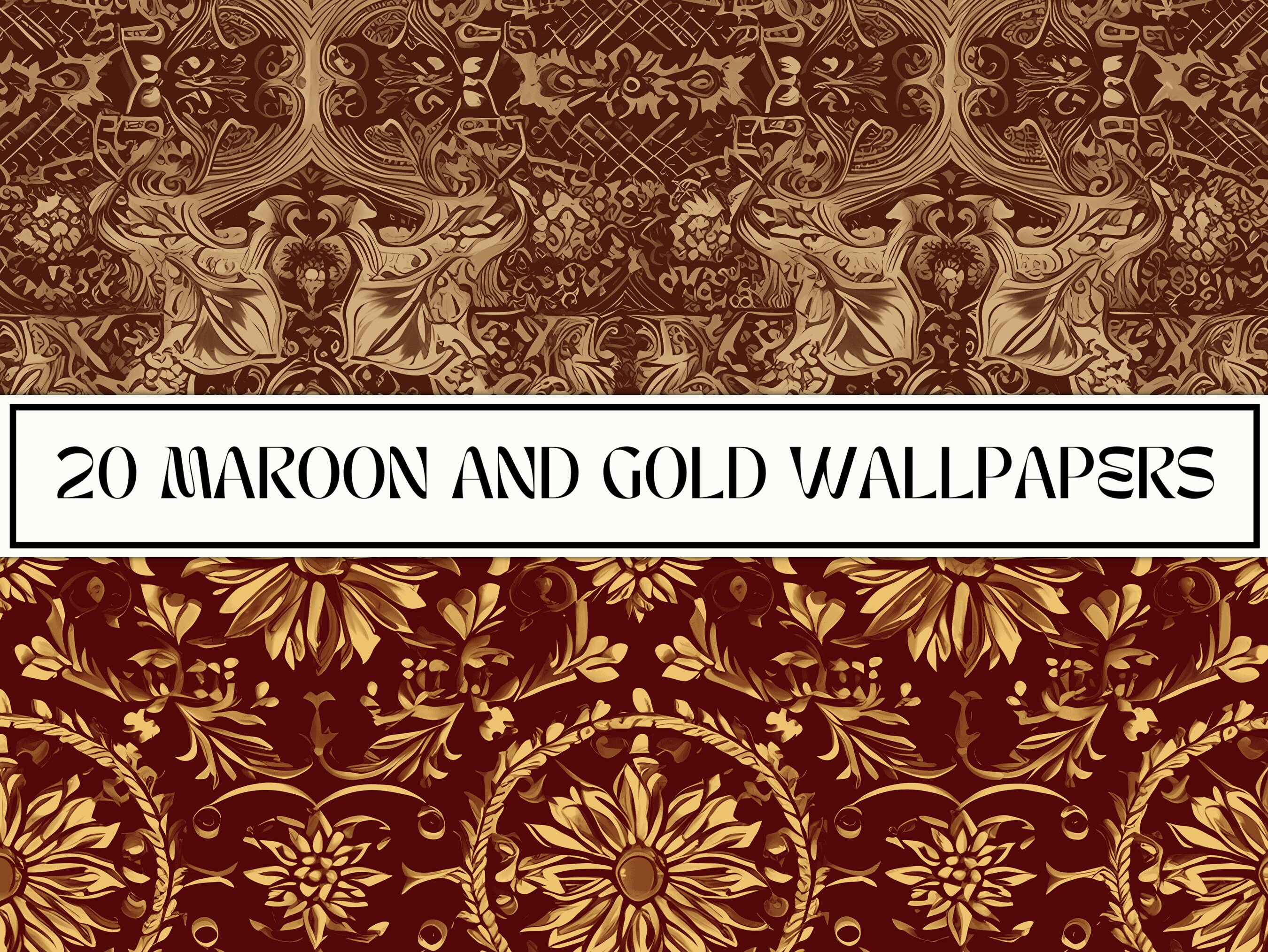 Vintage Digital Paper Set, Seamless Pattern, Red and Gold Patterns ...