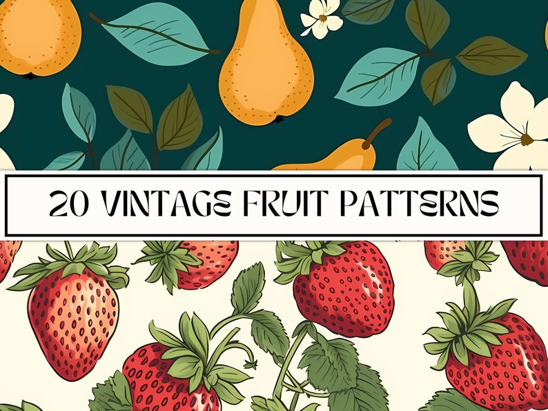 Vintage Fruit Digital Paper Set, Seamless Pattern, Fruit Patterns ...