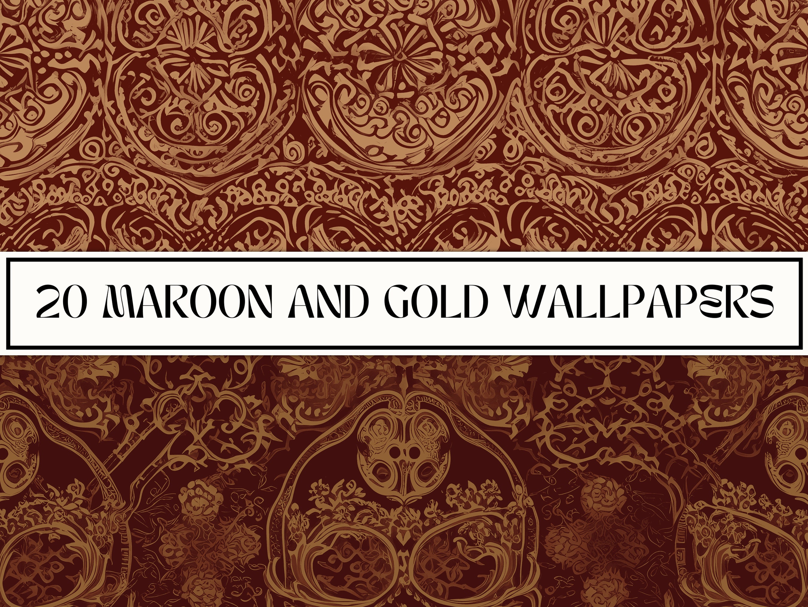 Vintage Digital Paper Set, Seamless Pattern, Red and Gold Patterns ...