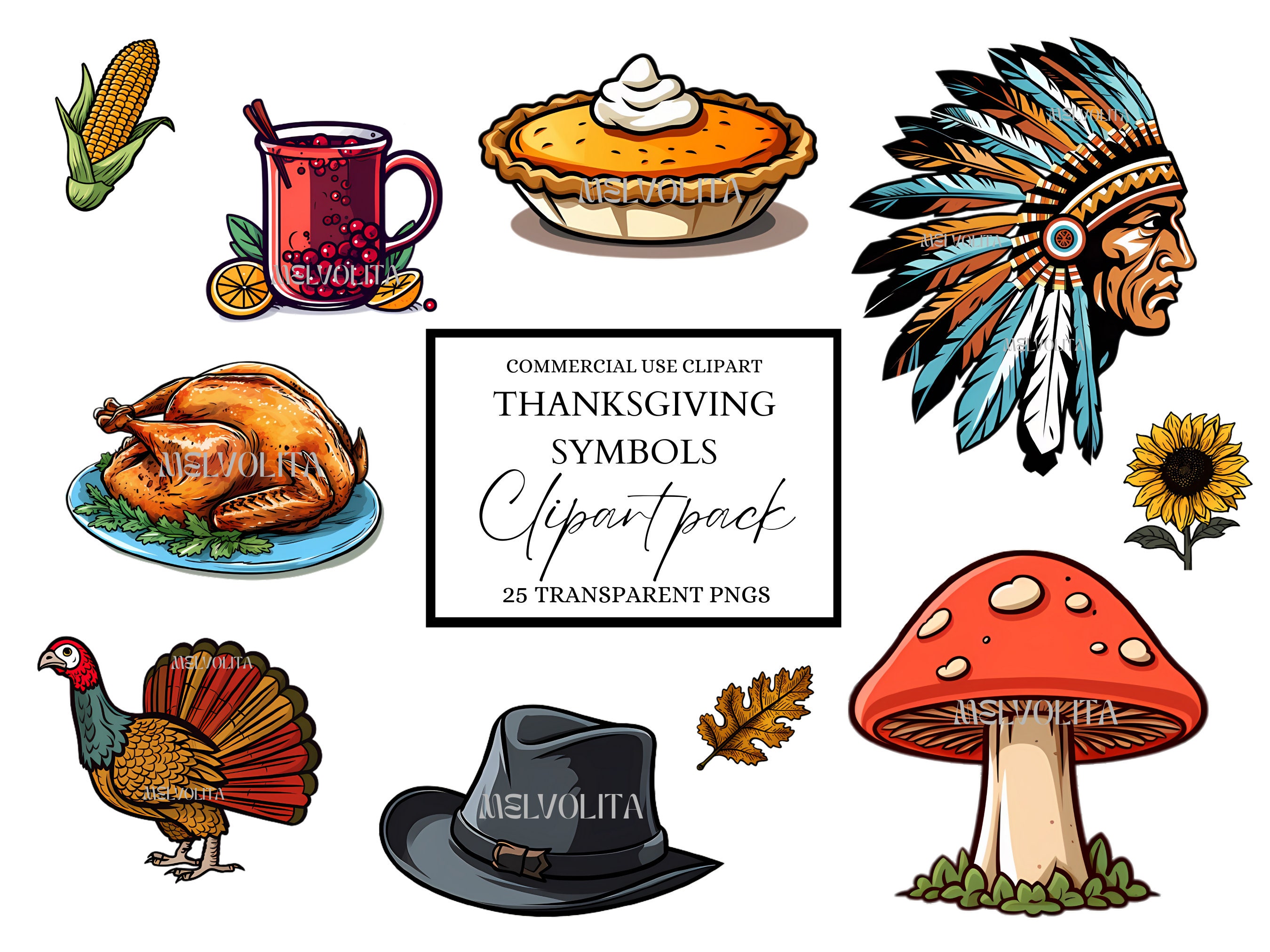 25 Thanksgiving Symbol Clipart, Clipart Pack, Digital Art Collection ...