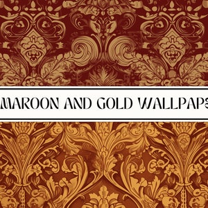 Vintage Digital Paper Set, Seamless Pattern, Red and Gold Patterns ...