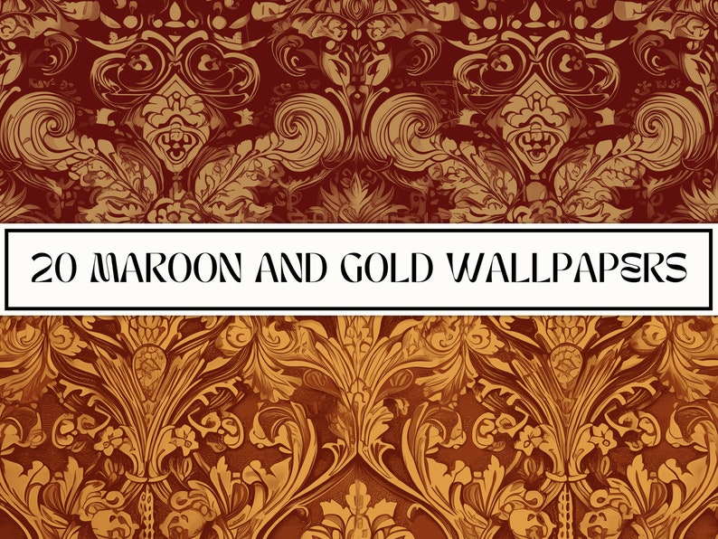 Vintage Digital Paper Set, Seamless Pattern, Red and Gold Patterns ...