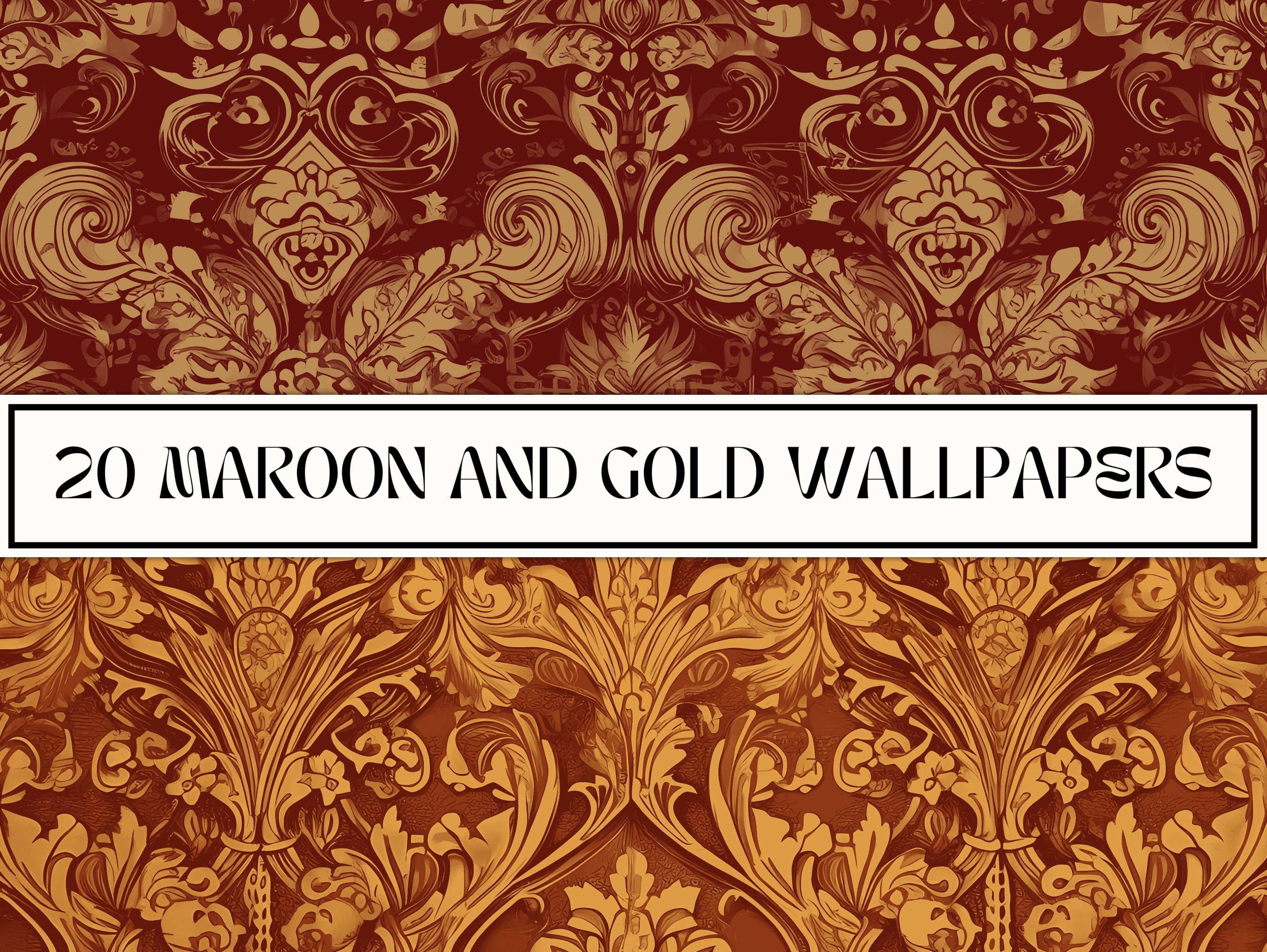Vintage Digital Paper Set, Seamless Pattern, Red and Gold Patterns ...