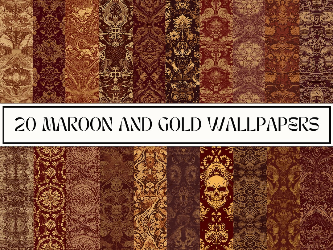 Vintage Digital Paper Set, Seamless Pattern, Red and Gold Patterns ...