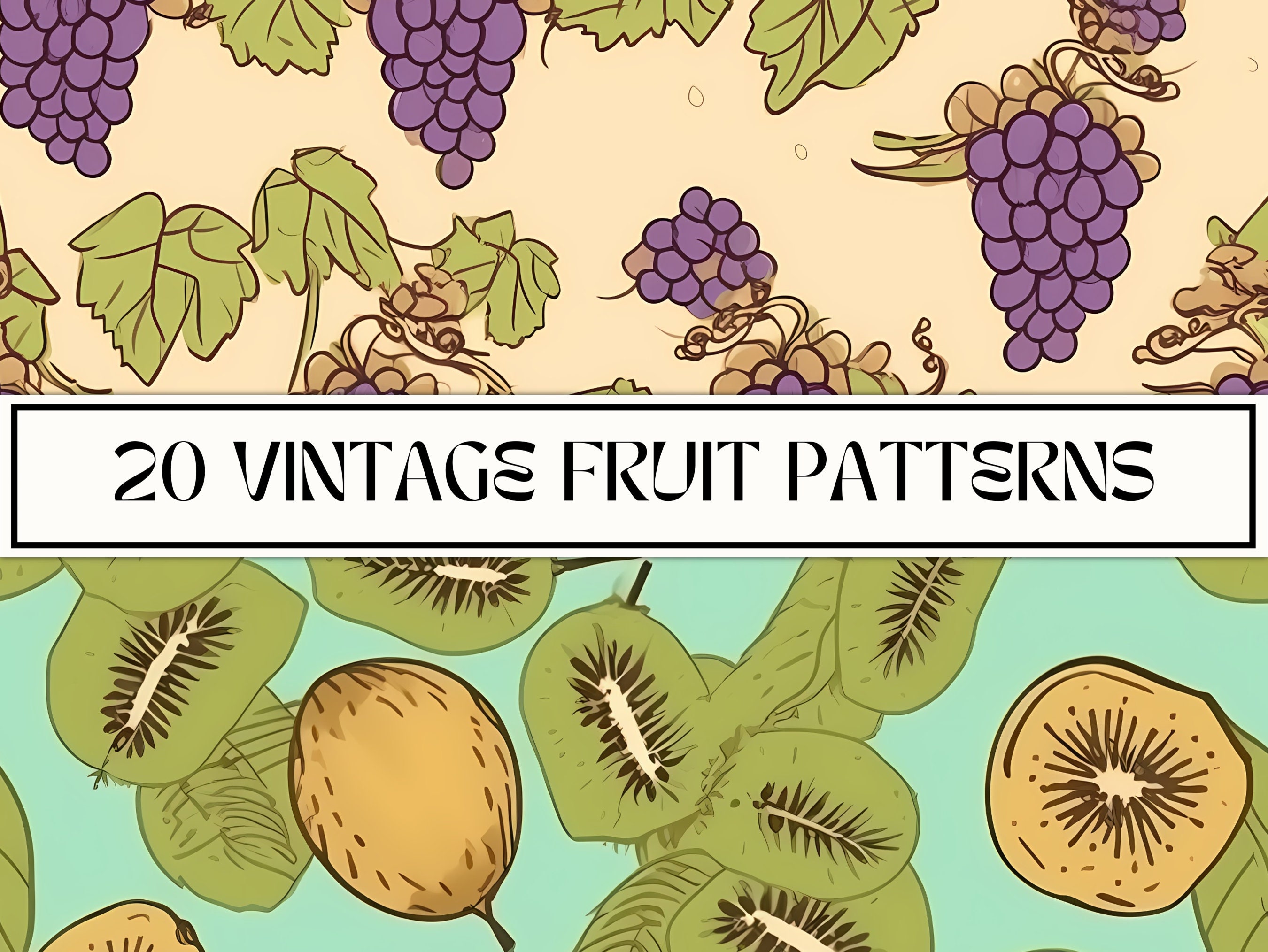 Vintage Fruit Digital Paper Set, Seamless Pattern, Fruit Patterns ...