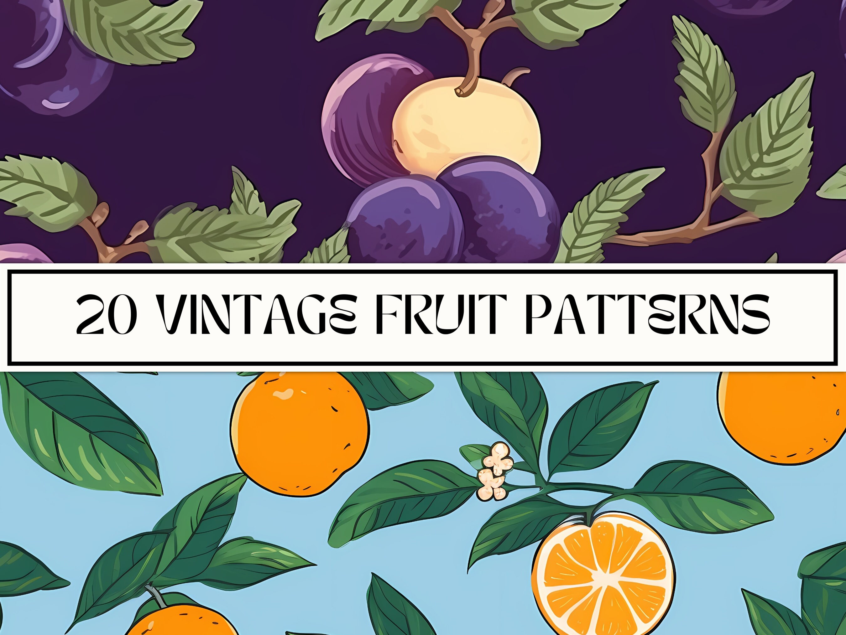Vintage Fruit Digital Paper Set, Seamless Pattern, Fruit Patterns ...