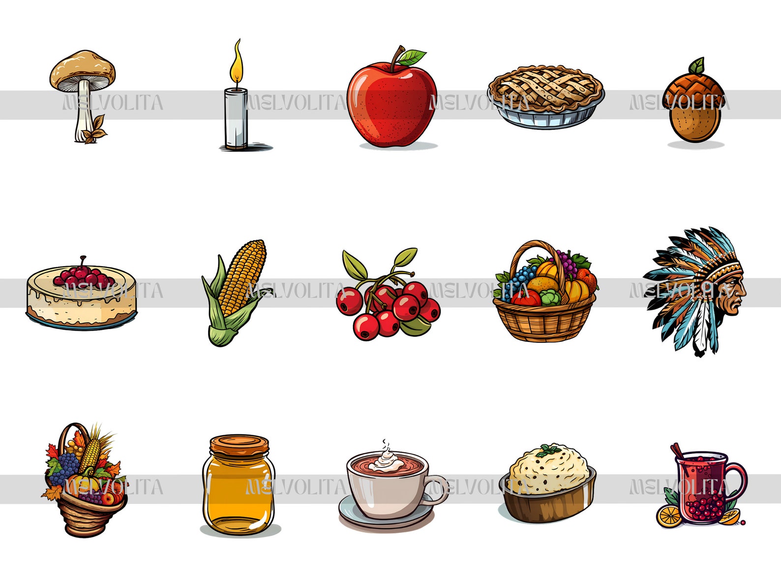 25 Thanksgiving Symbol Clipart, Clipart Pack, Digital Art Collection ...