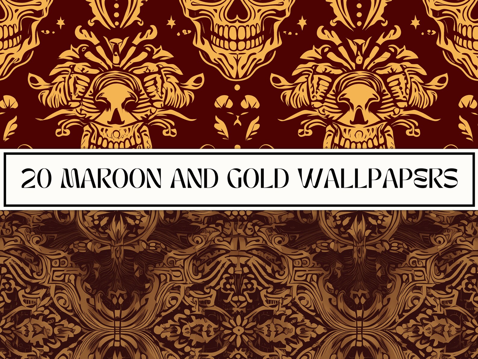 Vintage Digital Paper Set, Seamless Pattern, Red and Gold Patterns ...