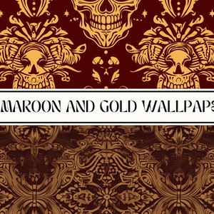 Vintage Digital Paper Set, Seamless Pattern, Red and Gold Patterns ...