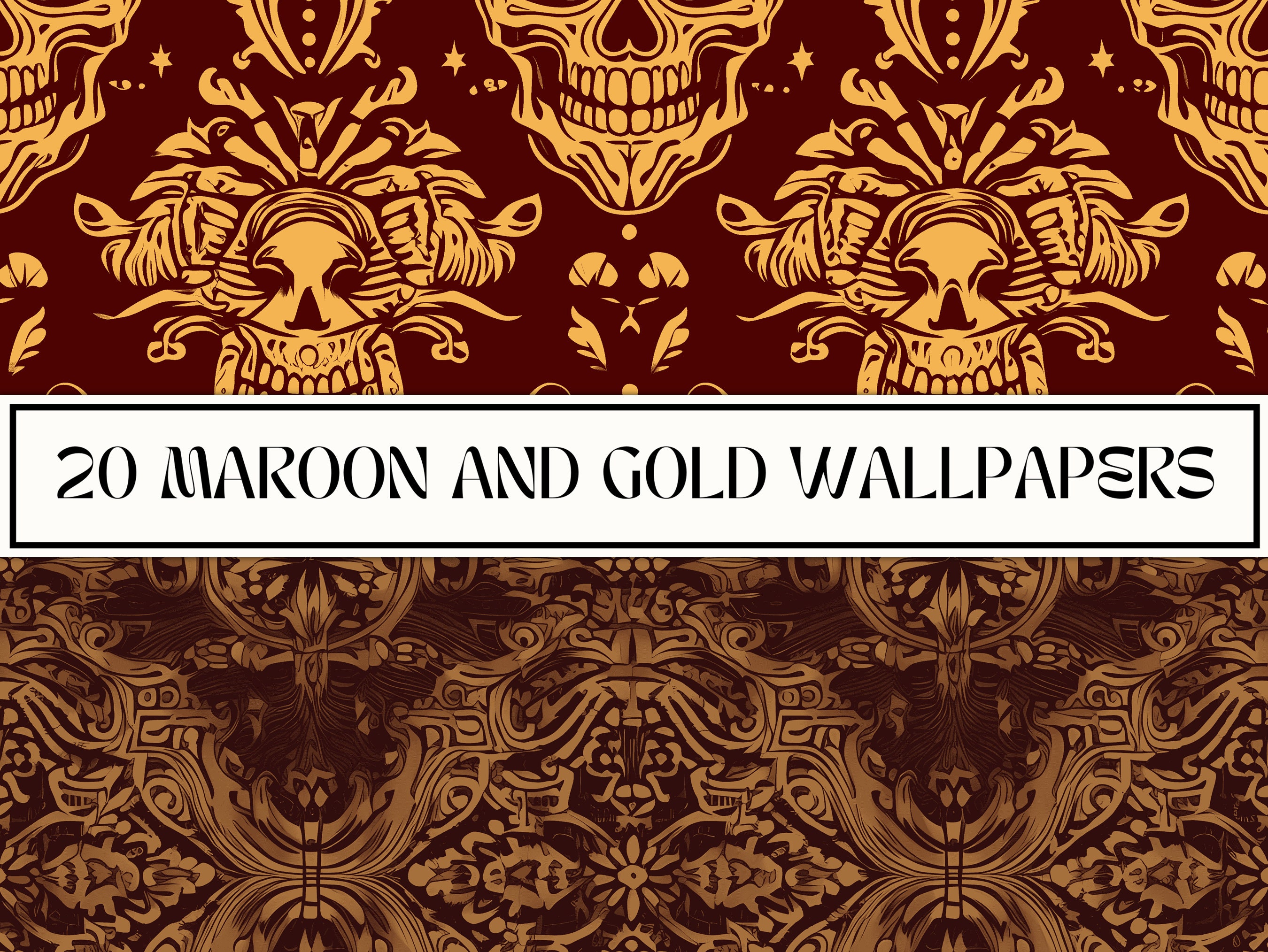 Vintage Digital Paper Set, Seamless Pattern, Red and Gold Patterns ...