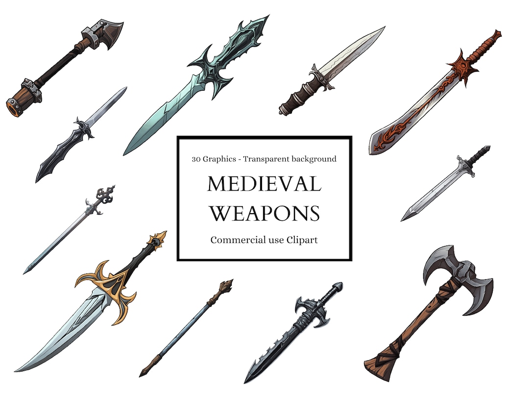 30 Medieval Weapon Clipart, Clipart Pack, Digital Art Collection ...
