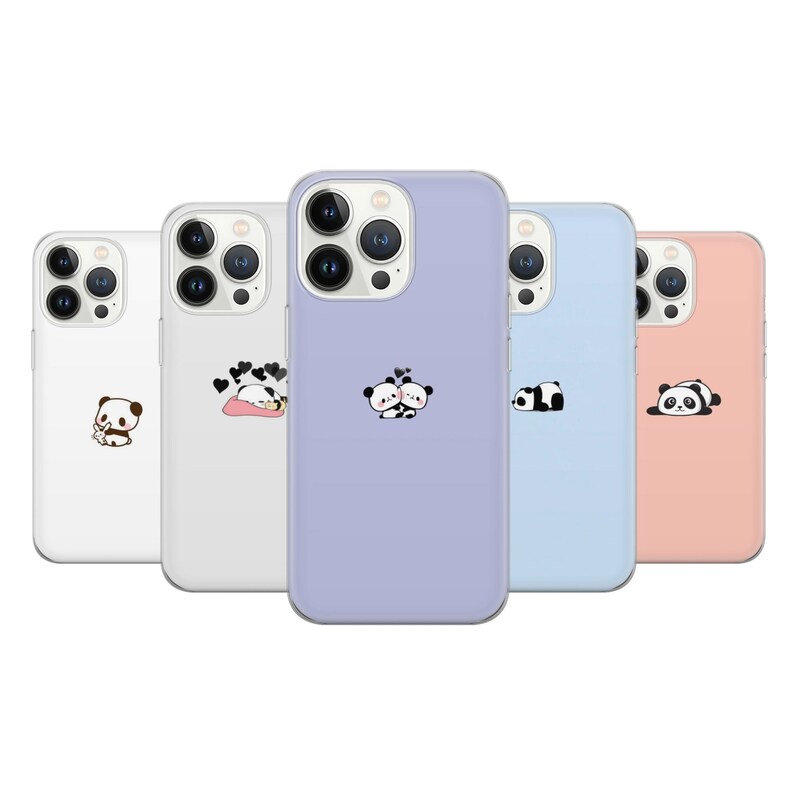 Cute Panda Phone Case Pastel Color Cover Fit for iPhone 14 Pro, 13, 12 ...