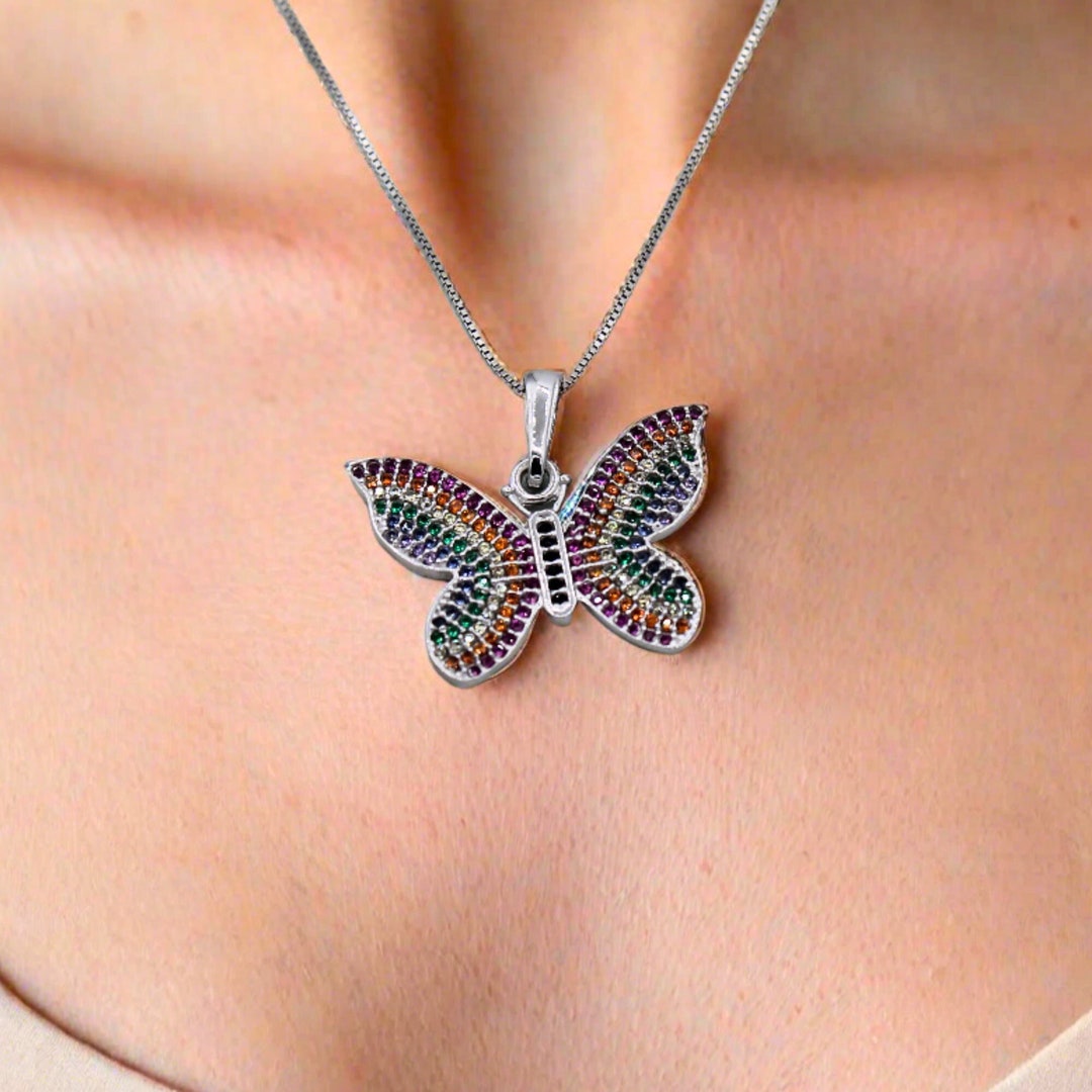 Cute and Colorful Butterfly Pendant Necklace Jewelry Gifts for Women ...