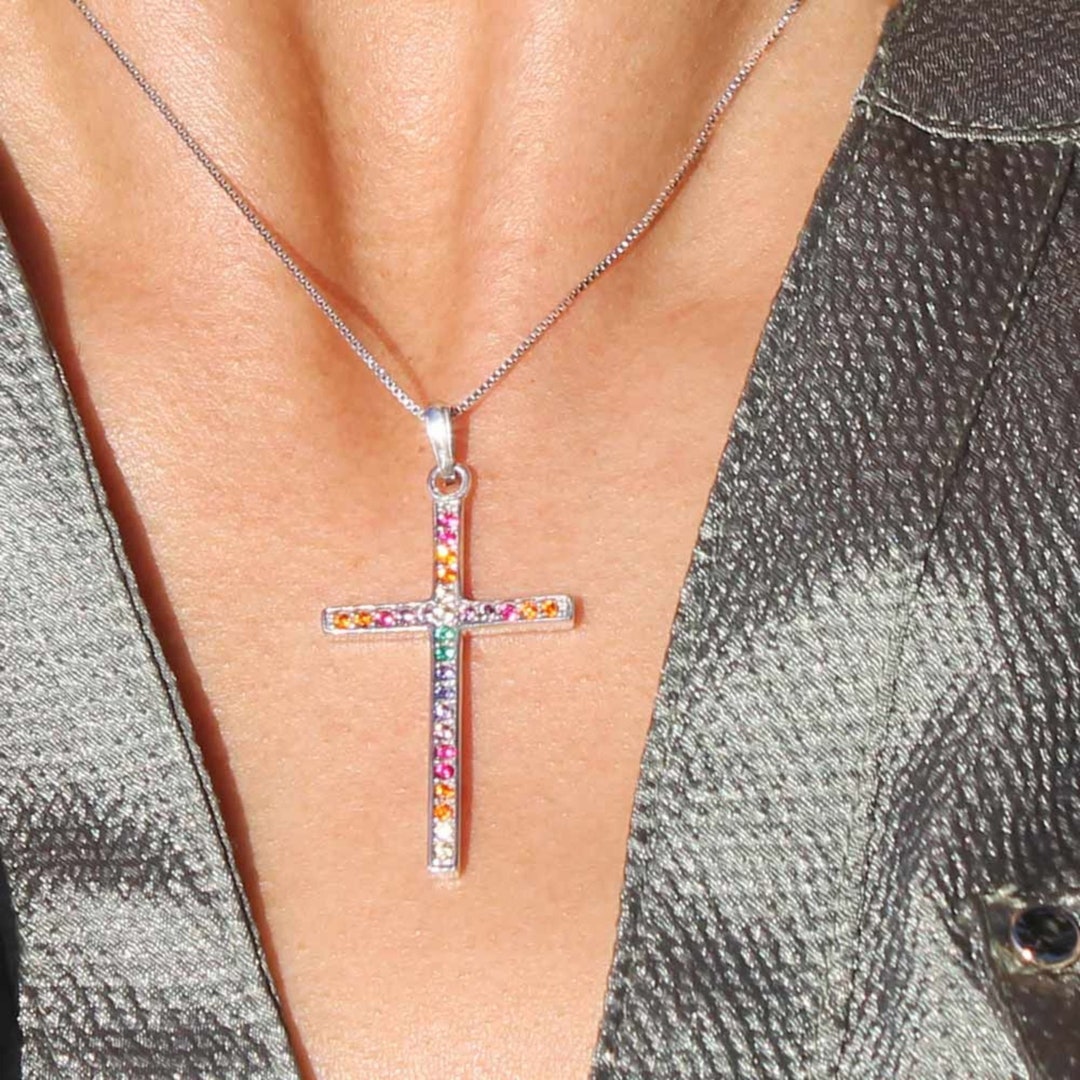925 Sterling Silver Cross Necklace Cross Pendant Colorful Cross ...