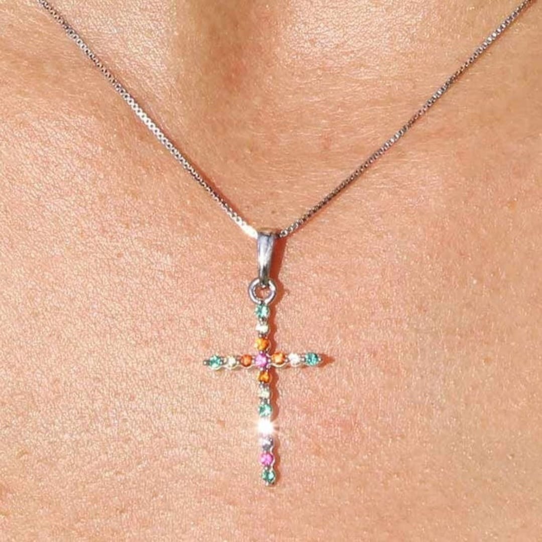 Dainty Cross Necklace Colorful Cross Necklace Waterproof Necklace Tiny ...