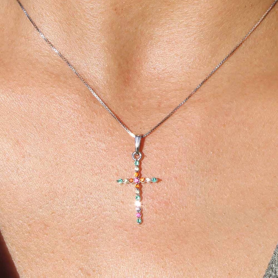 Dainty Cross Necklace, Colorful Cross Necklace, Waterproof Necklace ...