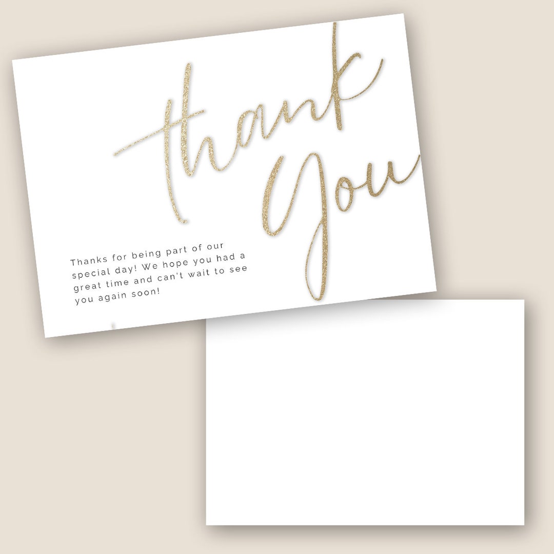 Gold Script Thank You Card Template, Thank You Card Printable ...