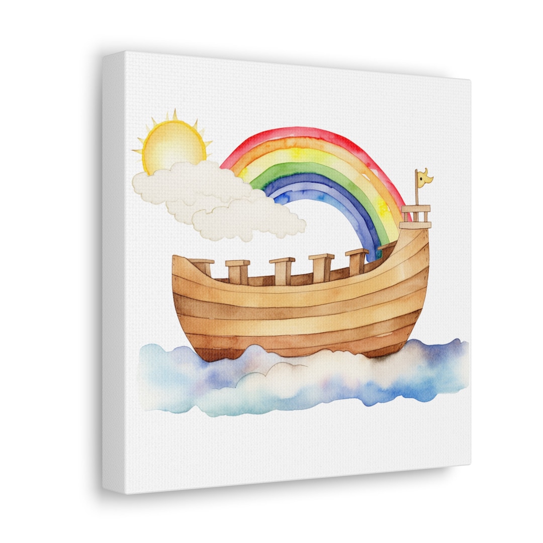 Noah's Ark Watercolor Canvas Print Inspired by Genesis 9:15 - Great ...