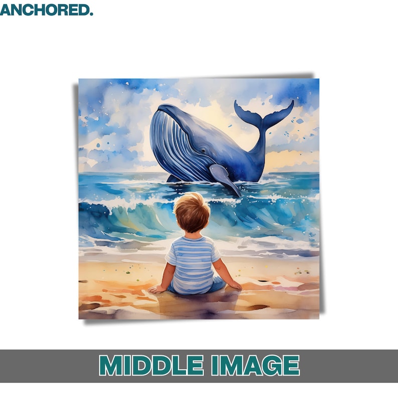 Jonah and the Whale Digital Watercolor Art Set - Baby Boy Nursery Decor ...