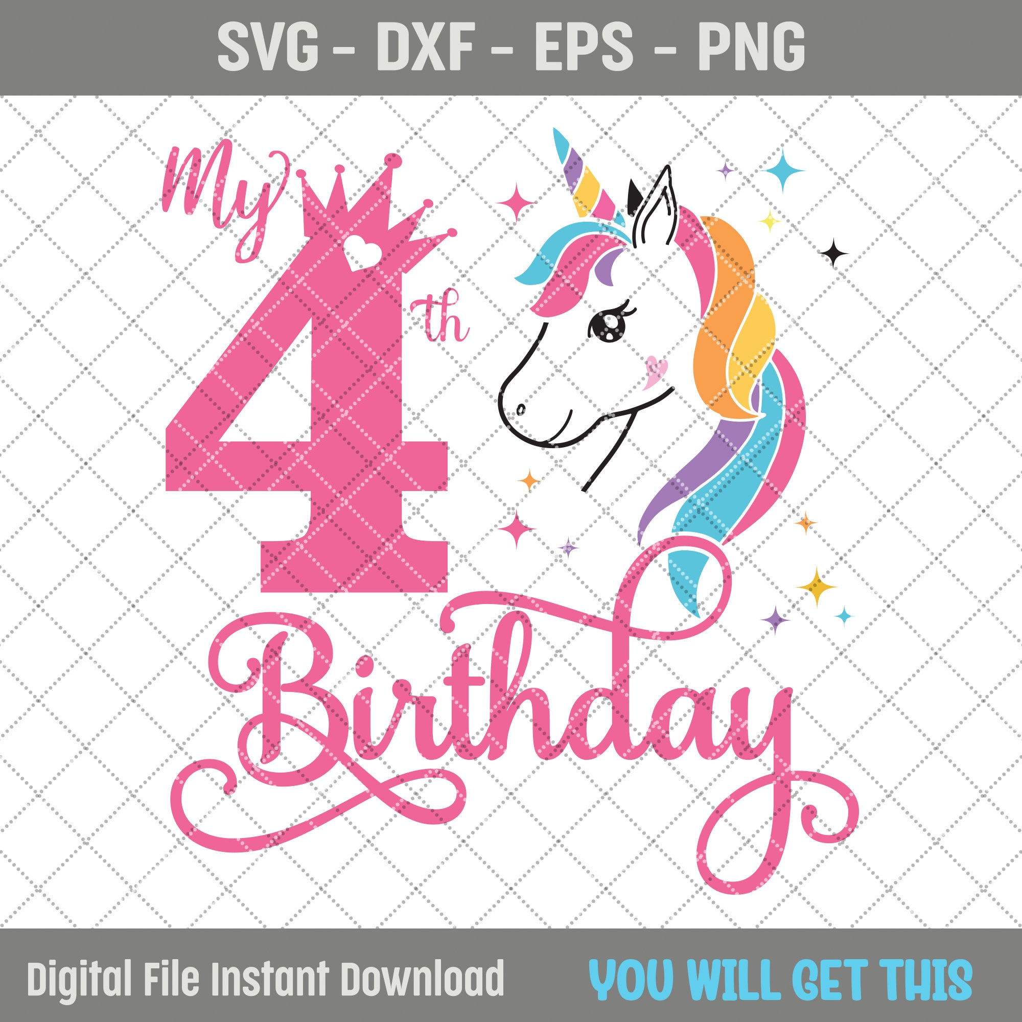 My 4th Birthday SVG, Unicorn 4 Year Birthday Girl Svg, 4th Birthday ...