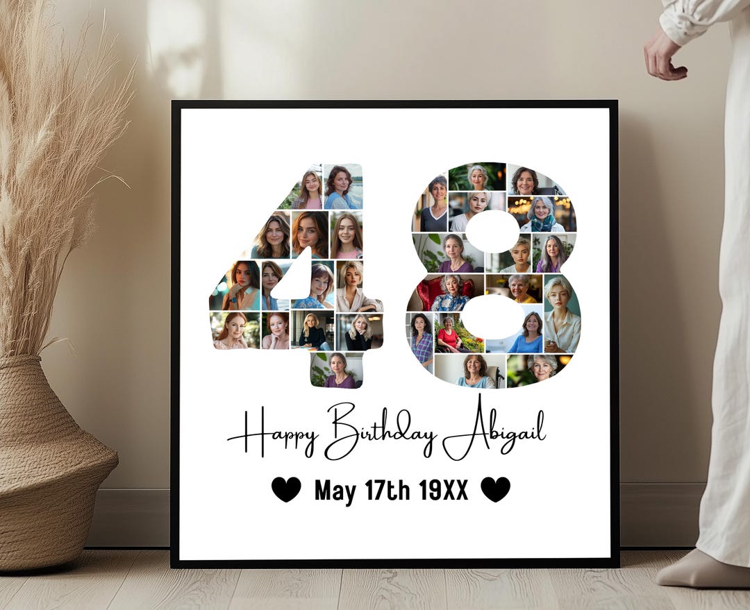 48th Birthday Photo Collage Template, Personalized 48th Birthday Gift ...