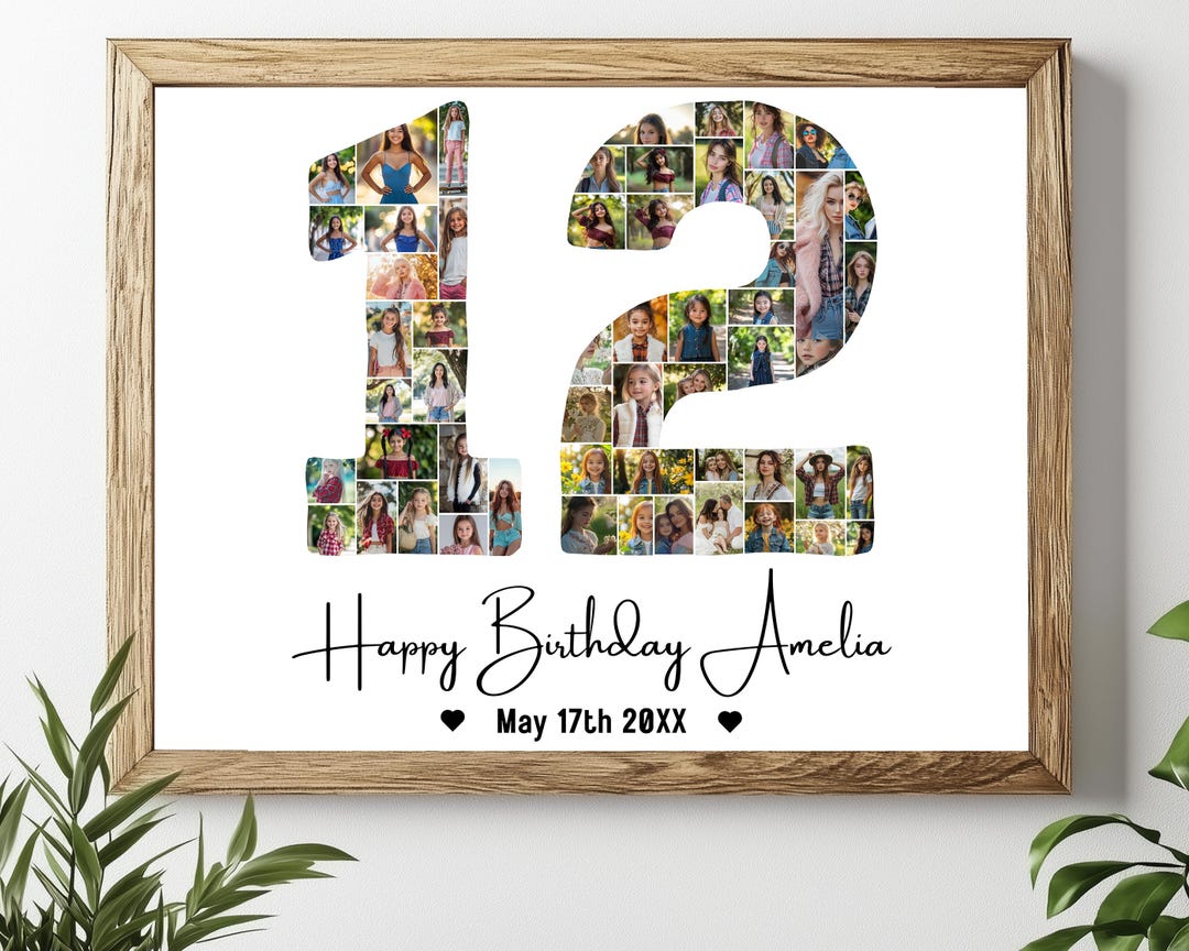 12th Birthday Photo Collage Template, Personalized 12th Birthday Gift ...