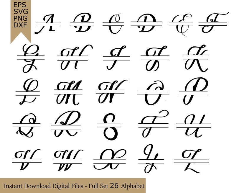 Elegant Split Letter Monogram SVG, Full Alphabet Bundle PNG, Floral ...
