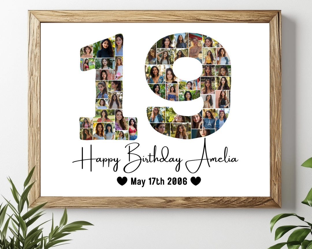 19th Birthday Photo Collage Template, Personalized 19th Birthday Gift ...