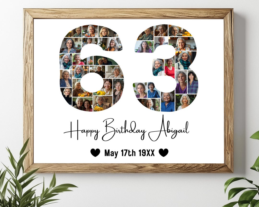 63rd Birthday Photo Collage Template, Personalized 63rd Birthday Gift ...
