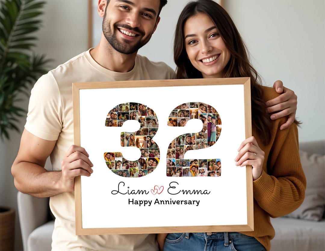 32nd Anniversary Photo Collage, Printable Number Collage, Couple Photo ...