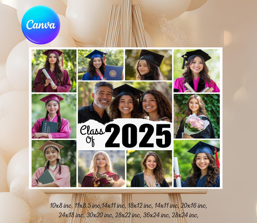 Graduation Photo Collage Canva Editable Template, Graduation Gift for ...