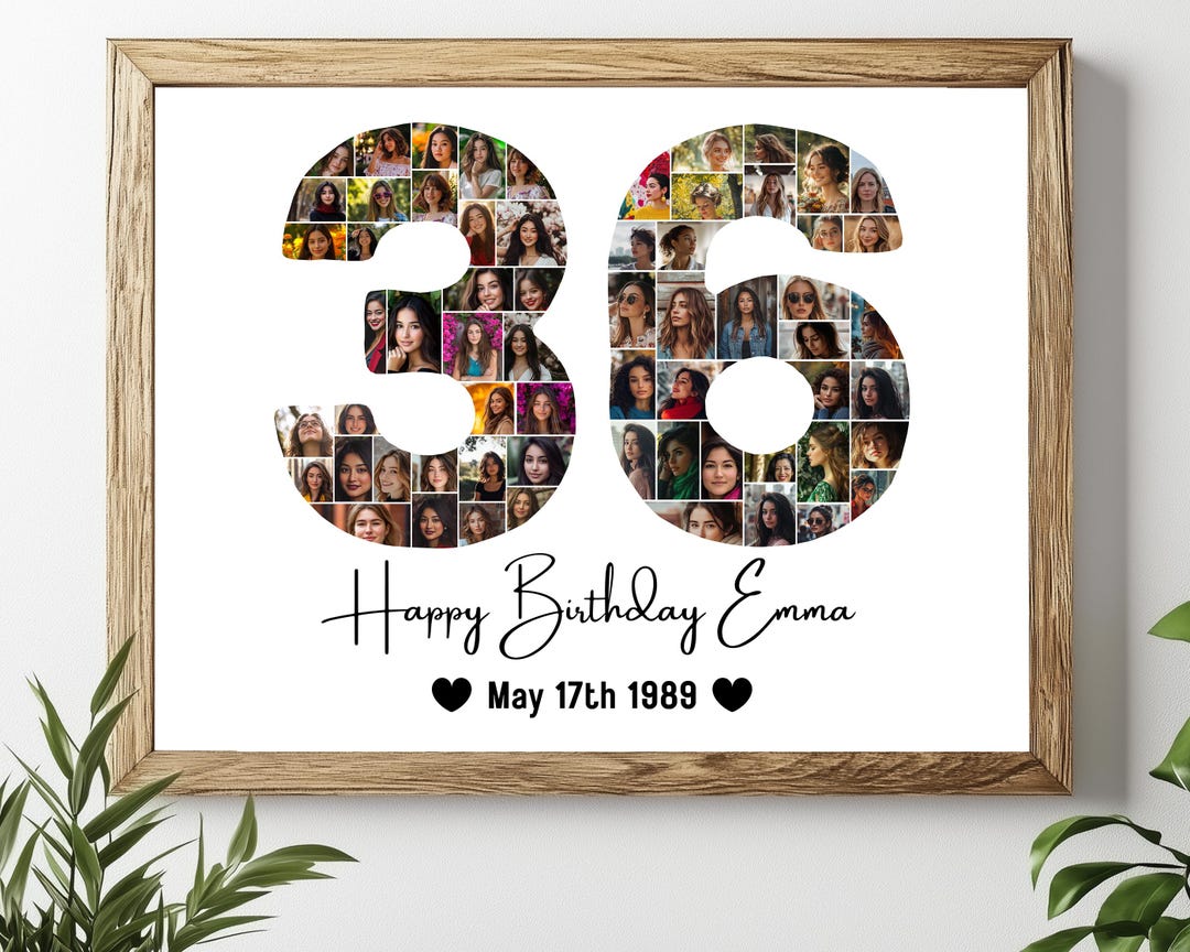 36th Birthday Photo Collage Template, Personalized 36th Birthday Gift ...